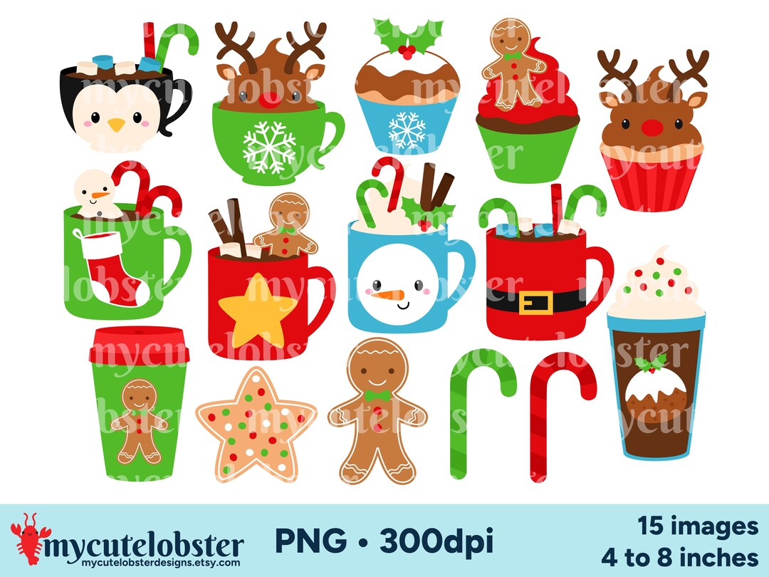 Christmas Mugs Clipart - Set of Christmas Food, Festive Clip Art ...