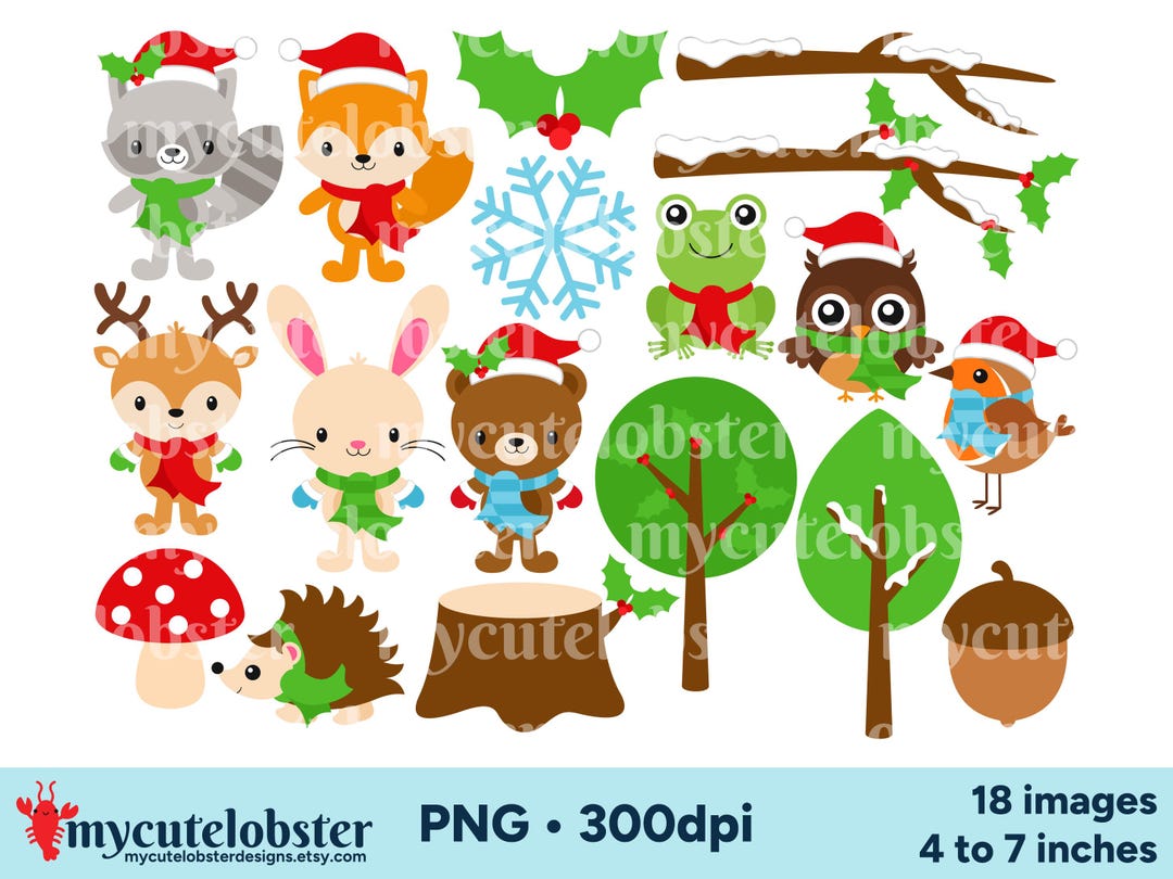 Christmas Forest Clipart, Christmas Woodland Clipart, Cute Christmas ...