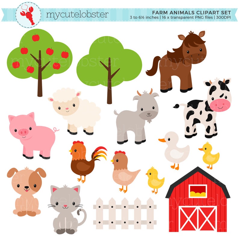 Farm Animals Clipart Set farm barn farmyard animals | Etsy