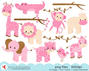 Pink Safari Animals | Etsy