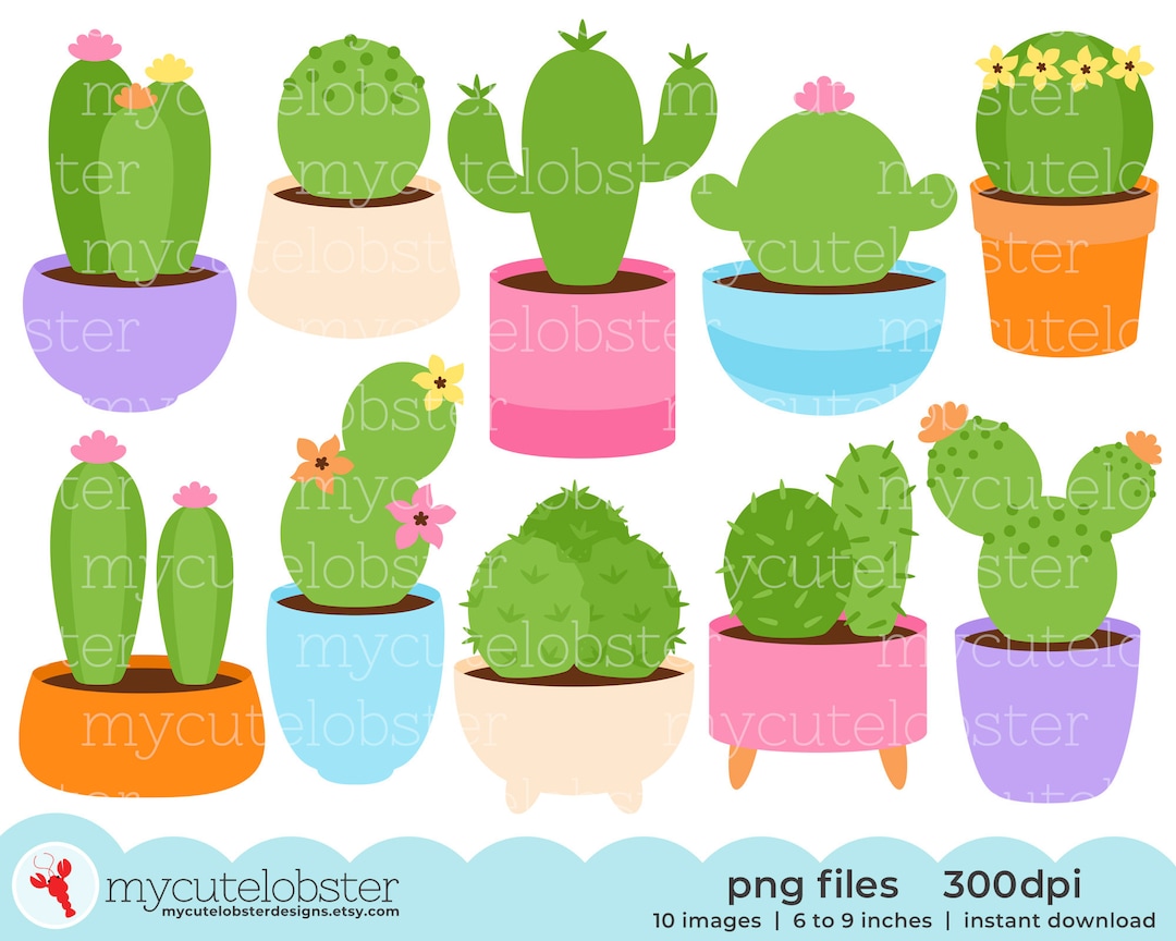 Potted Cactus Clipart Set of Cactus, Cacti, Potted Plants, Houseplants ...