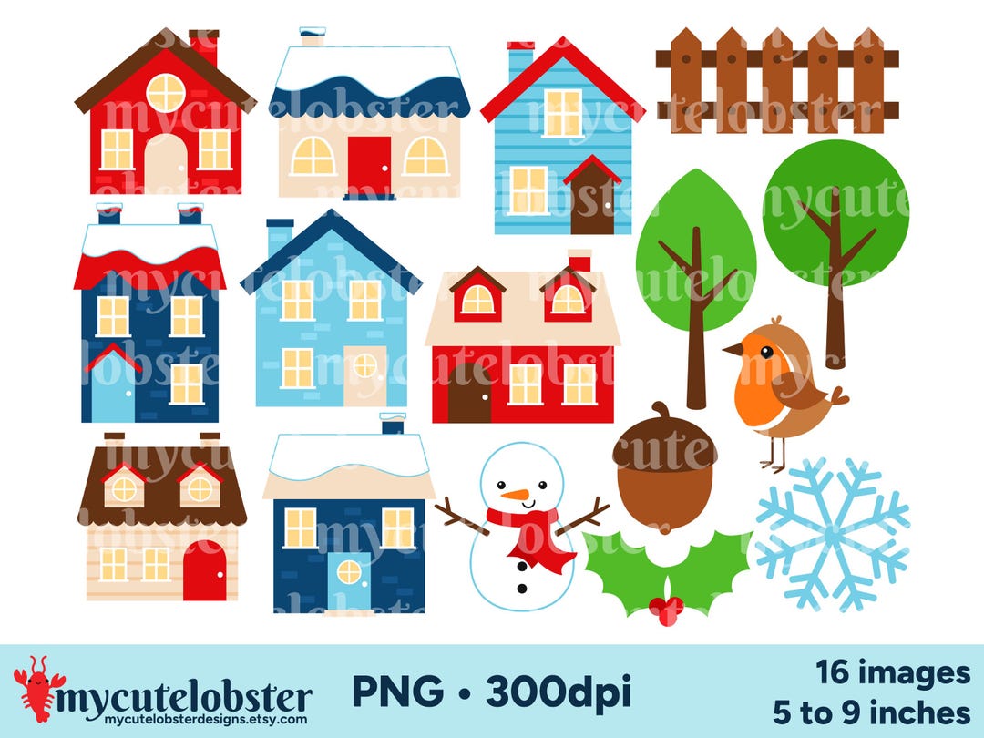Winter Houses Clipart - Set of Winter Houses, Cute Houses, Buildings ...