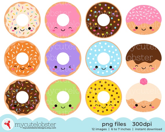 Cute Donuts Clipart Set of Happy Donuts Cute Donuts - Etsy