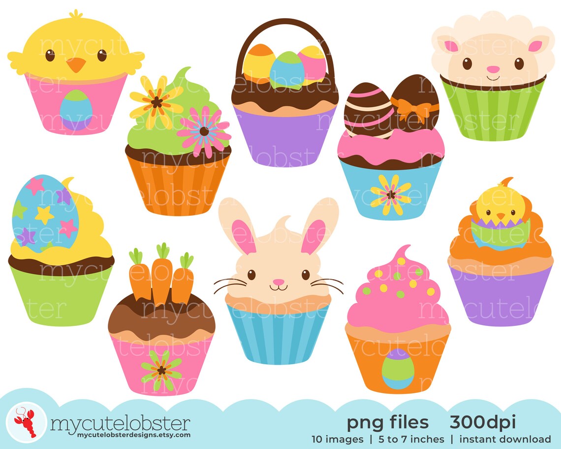 Easter Cupcakes Clipart Set of Cute Easter Cupcakes Easter - Etsy