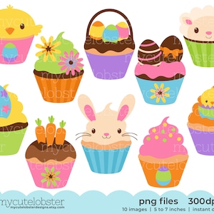 Easter Cupcakes Clipart Set of Cute Easter Cupcakes, Easter Food ...