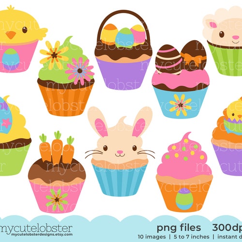 Easter Cupcakes Clipart Set of Cute Easter Cupcakes Easter - Etsy