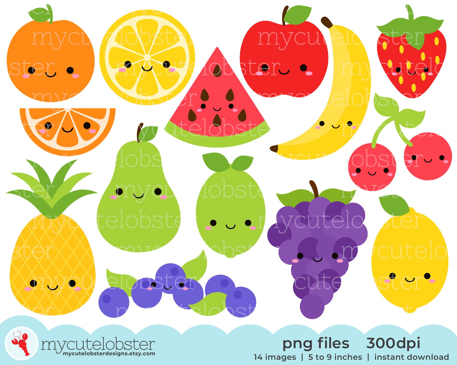 Cute Fruit Clipart Clip Art Set of Orange Apple Banana - Etsy