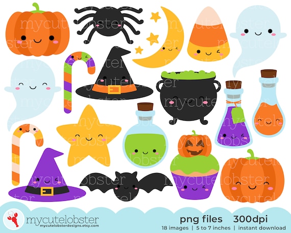 Cute Halloween Clipart Halloween Clip Art Set Cute - Etsy