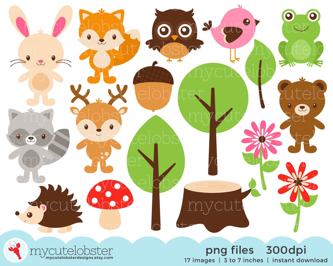 Forest Friends Clipart Set clip art set of animals fox | Etsy
