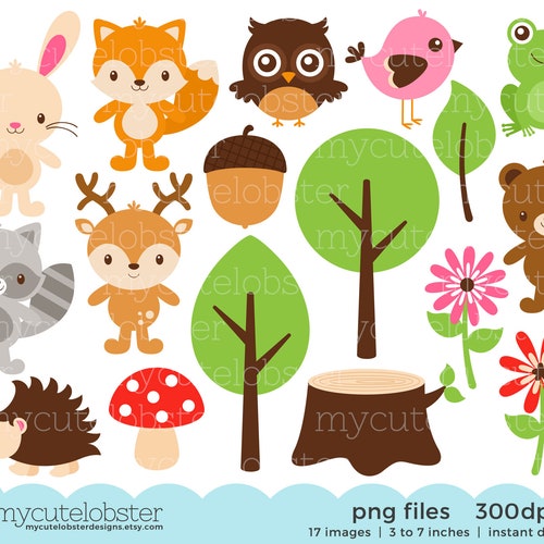 Forest Friends Clipart Set Clip Art Set of Animals Fox - Etsy