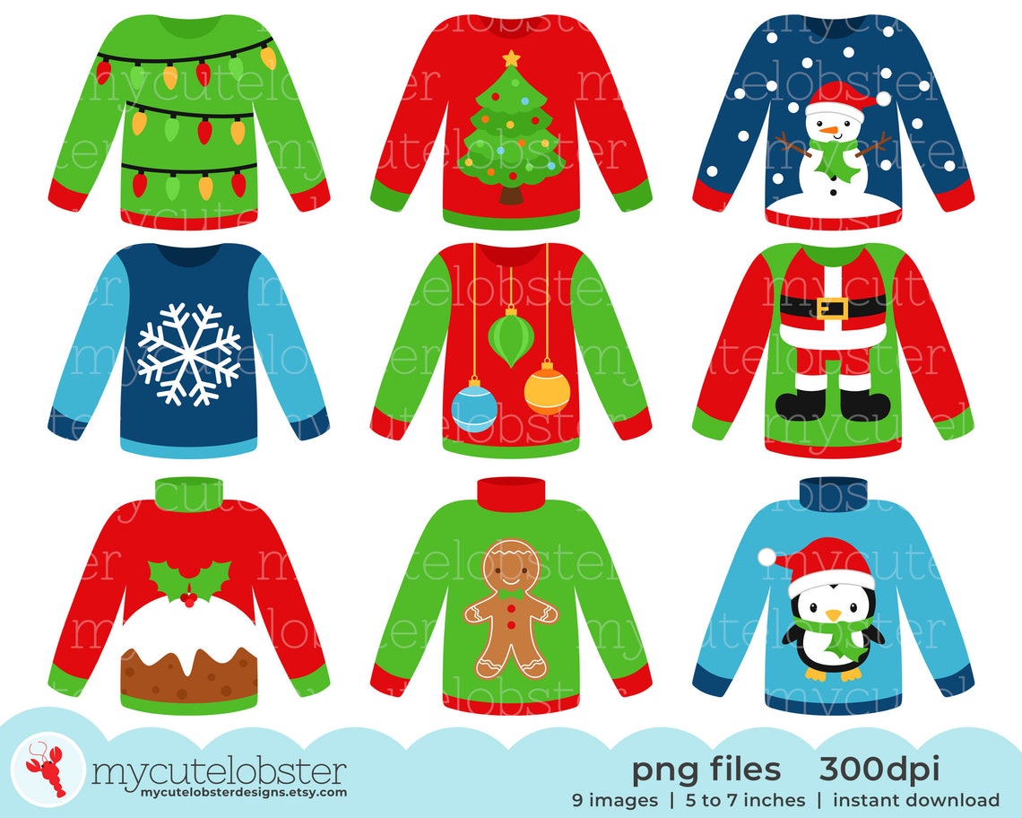 Christmas Sweaters Clipart Fun Festive Sweaters Ugly - Etsy