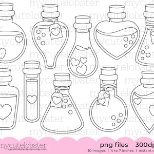 Valentine's Potions Digital Stamps Potion Bottles Line Art, Digi Stamps ...