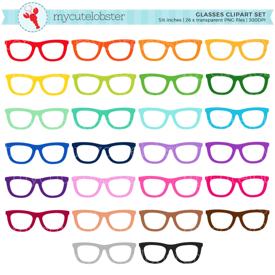 Rainbow Glasses Clipart Set Glasses Clip Art Rainbow | Etsy