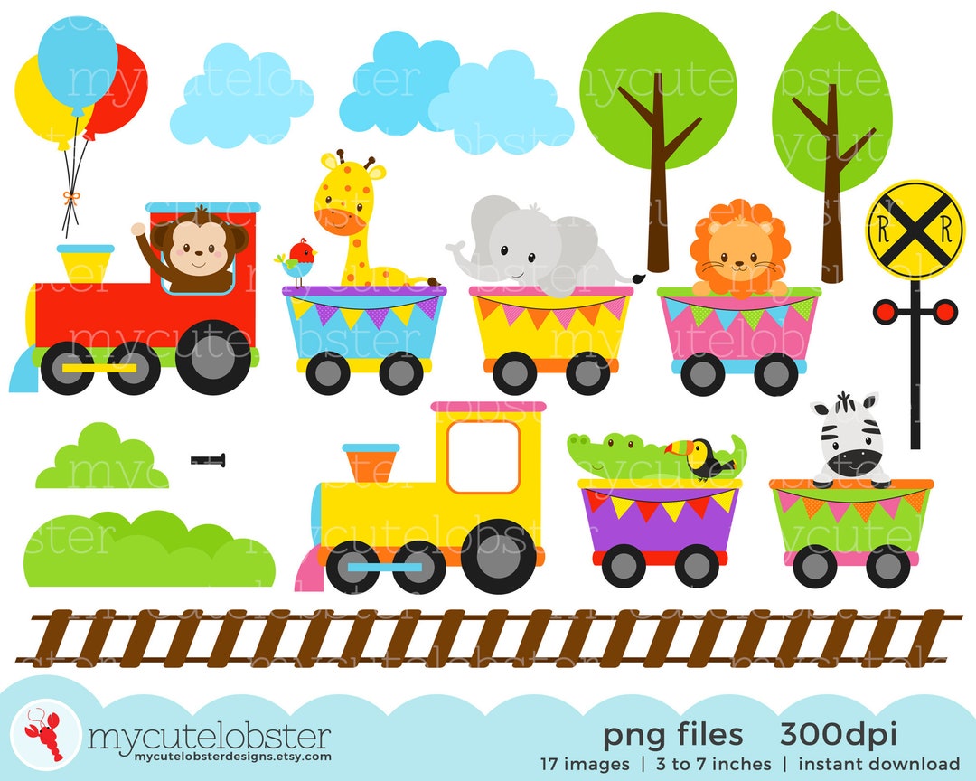 Safari Animals Train Clipart Set Clip Art of Animals, Train, Baby ...