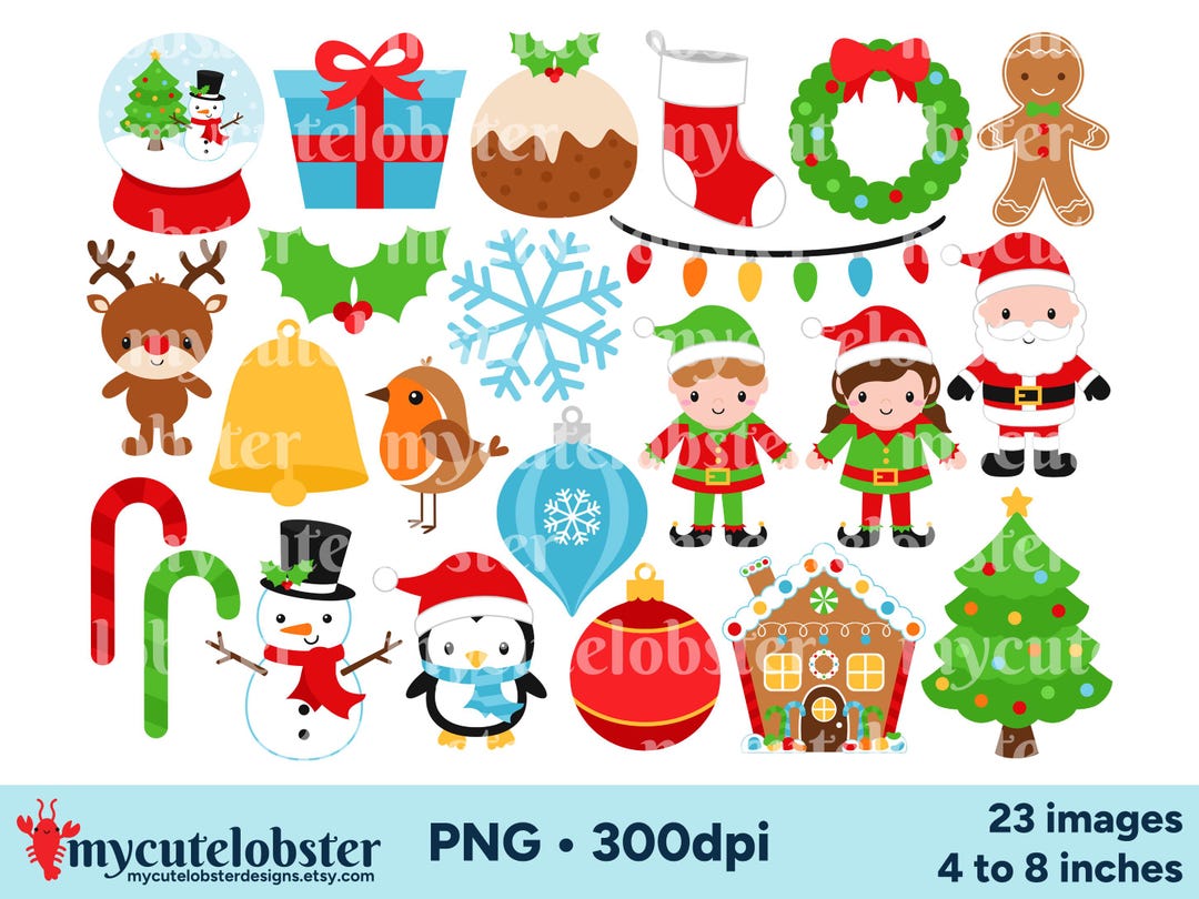 Christmas Clipart - Clip Art Set of Santa, Wreath, Holly, Presents ...