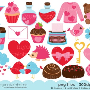 Valentine's Clipart Love, Hearts, Romance, Valentine's Day Clip Art Set ...