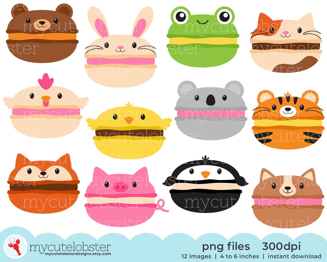 Animal Macarons Clipart Cute Macarons Animal Shaped - Etsy
