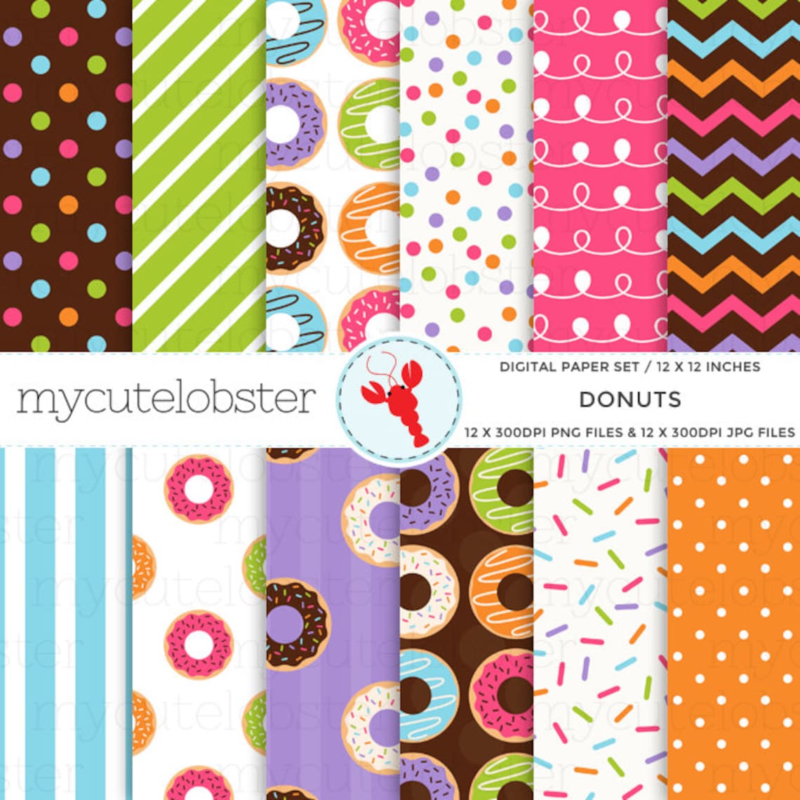 Donuts Digital Paper Set Patterned Paper Doughnuts | Etsy