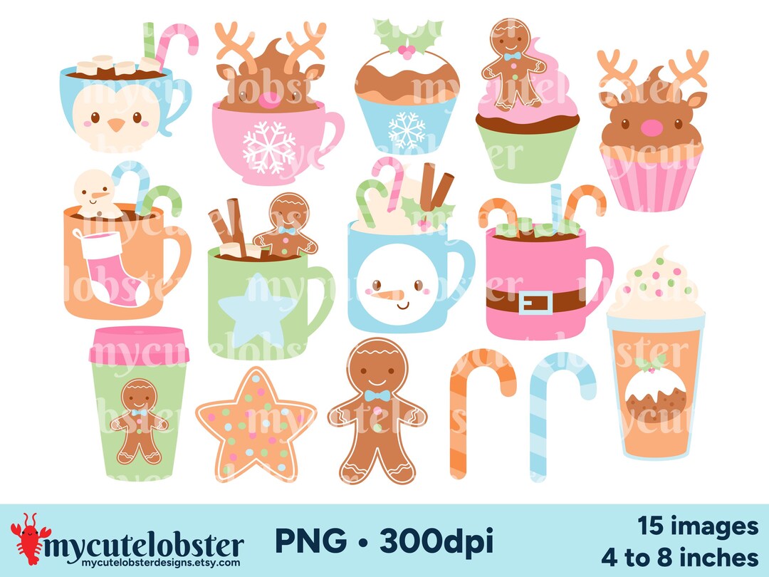 Pastel Christmas Clipart, Set of Festive Treats PNG for Personal and ...