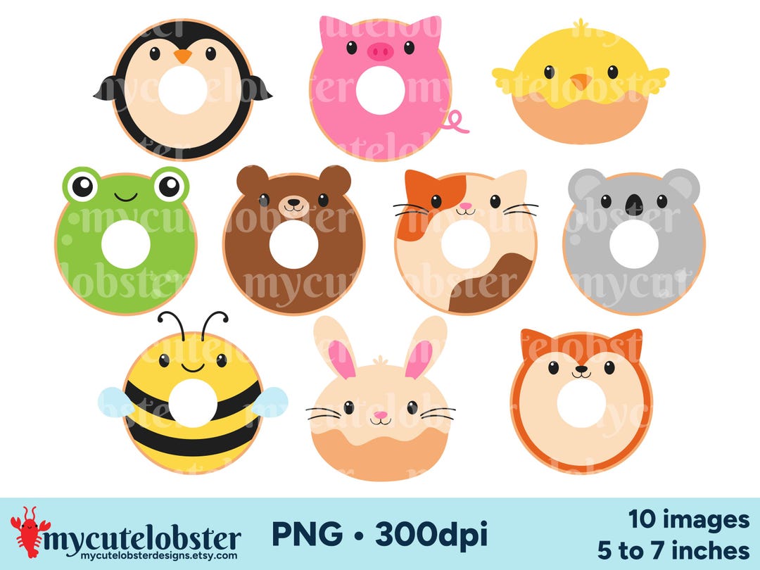 Animal Donuts Clipart - Set of Dessert Graphics, Doughnuts, PNG Digital ...