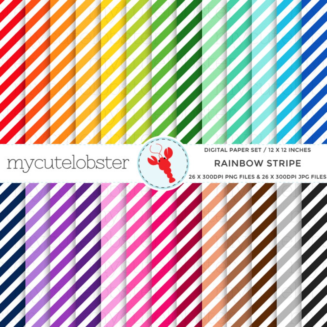Rainbow Stripe Digital Paper Set - Stripes, Stripe, Diagonal Stripe ...