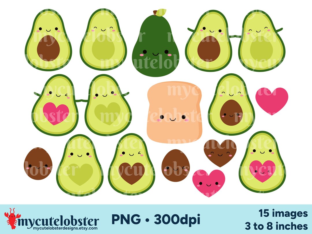 Cute Avocados Clipart, Happy Avocados Clipart, Cute Avocado Food ...