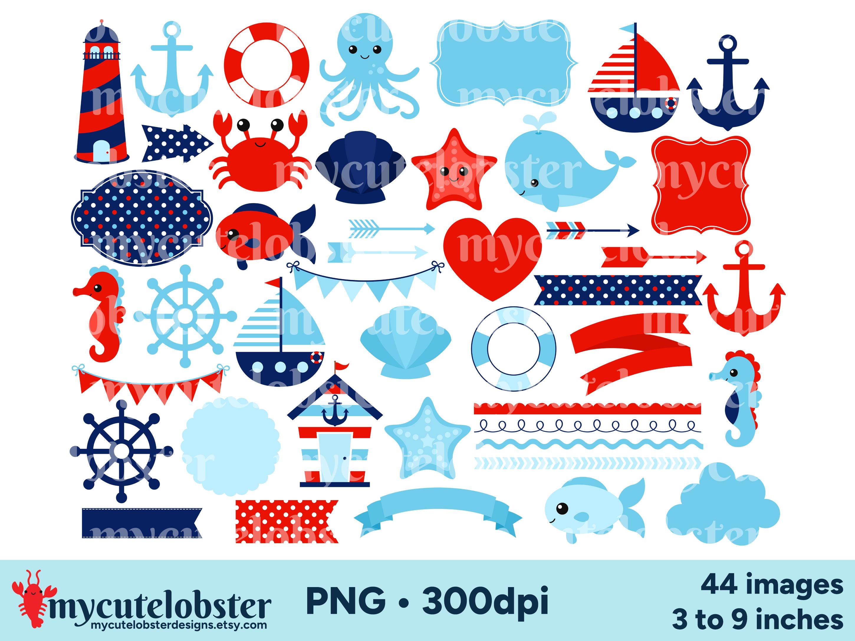 Nautical Clipart - Set of Ocean Graphics, Sea Clip Art, PNG Digital ...