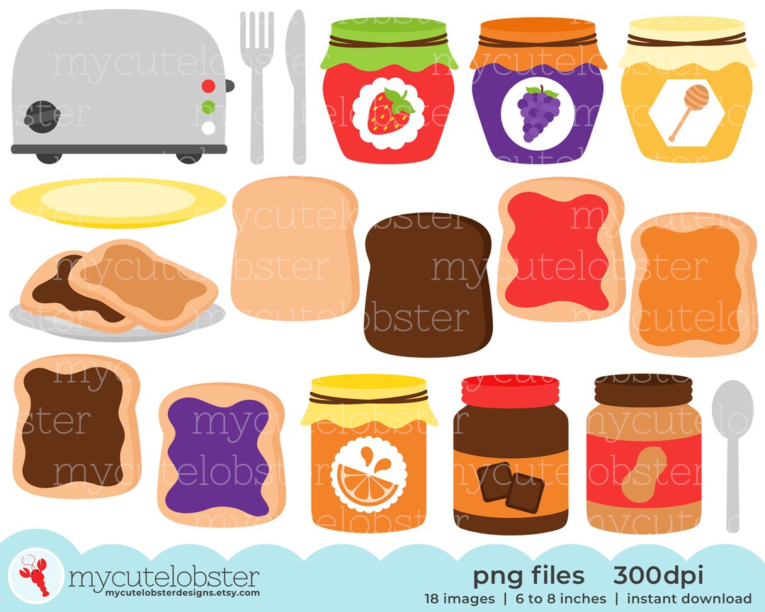 Toast Clipart Toaster, Breakfast, Jam, Jelly, Peanut Butter, Toast Clip ...