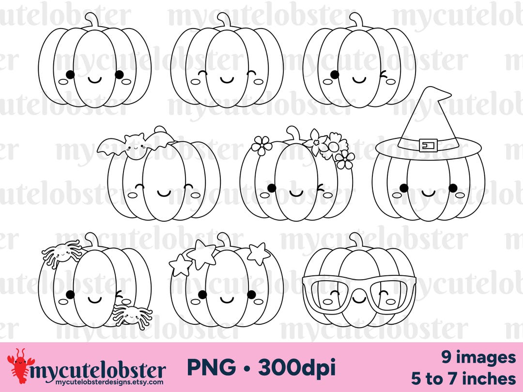 Cute Halloween Pumpkins Digital Stamps - Pumpkin Line Art, Halloween ...