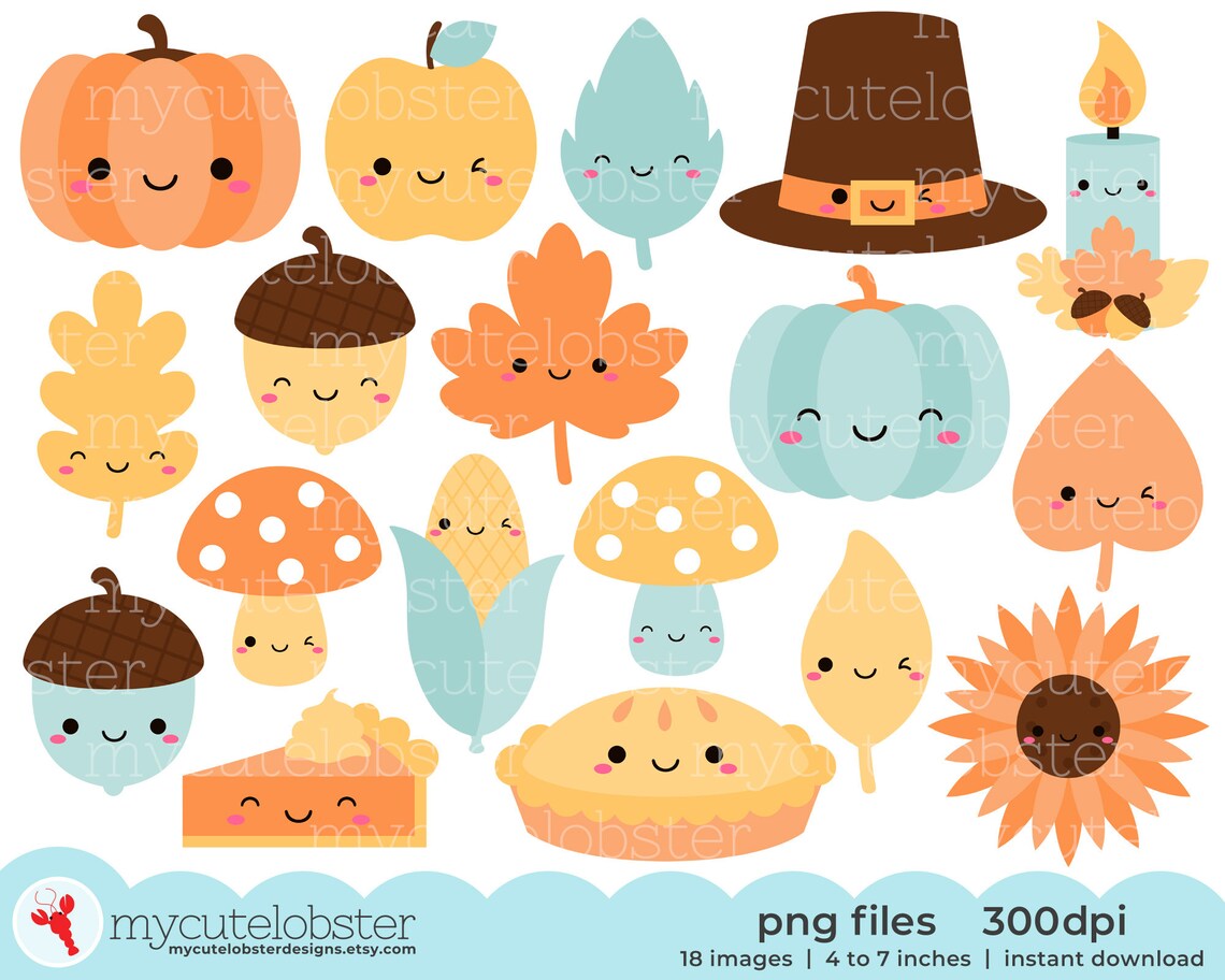 Fun Cute Thanksgiving Clipart Fall Clipart Cute | Etsy