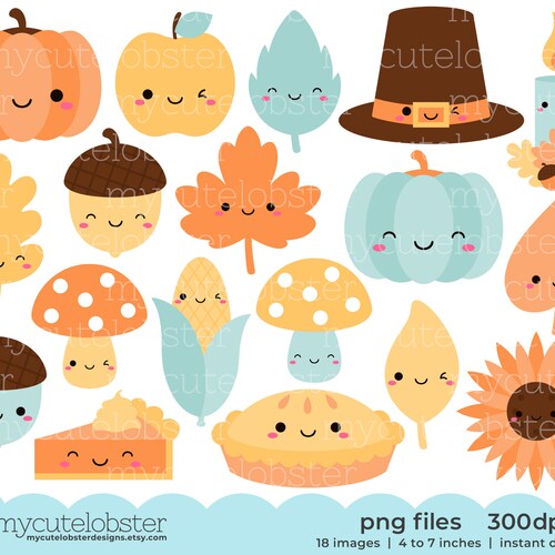 Fun Cute Thanksgiving Clipart Fall Clipart Cute - Etsy