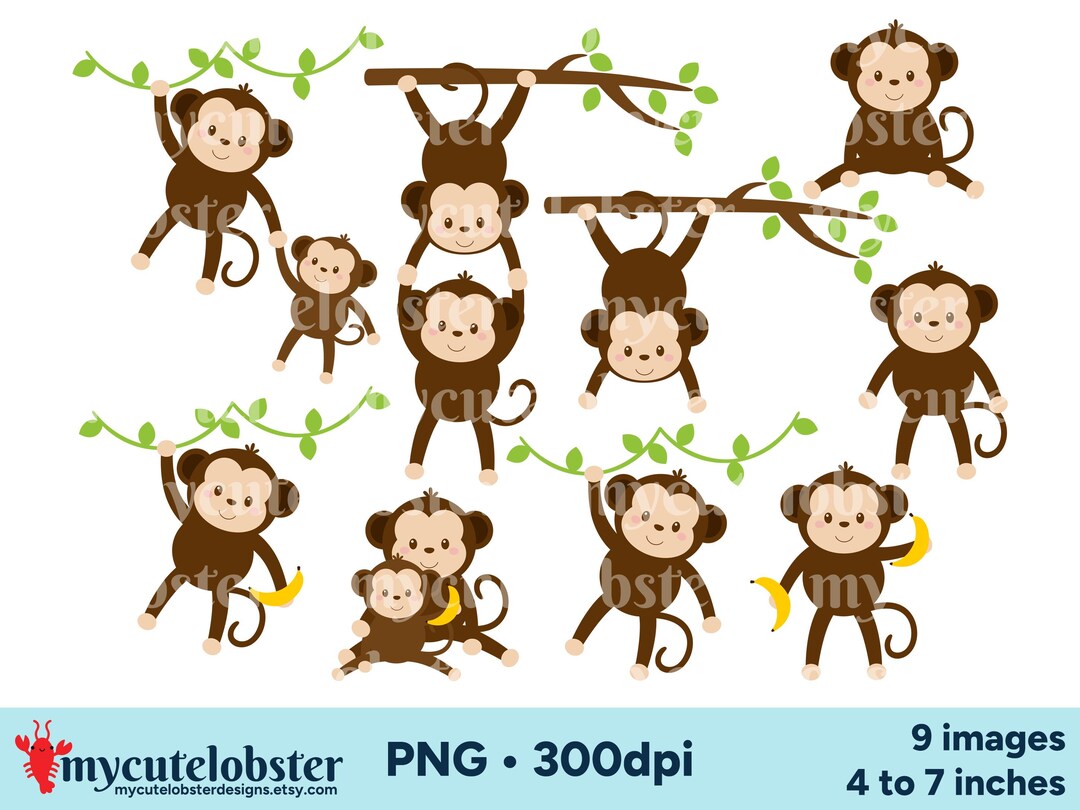 Monkeys Clipart, Cute Monkeys Clipart, Monkey PNG, Safari Clipart ...