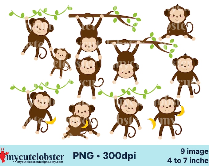 Affen Clipart Set - Clip Art Set von süßen Affen, Affen, Baby, Safari ...