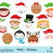 Christmas Faces Clipart, Set of Festive Holiday PNG for Personal and ...