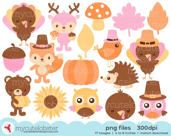 Pastel Thanksgiving Friends Clipart Cute Animals Clip Art - Etsy
