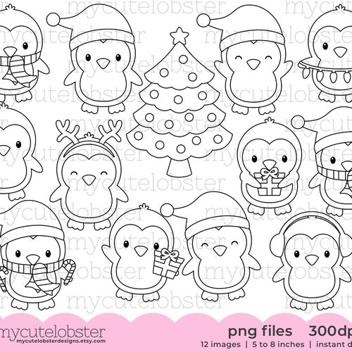 Cute Penguins Digital Stamps Penguin Outlines Line Art - Etsy Australia