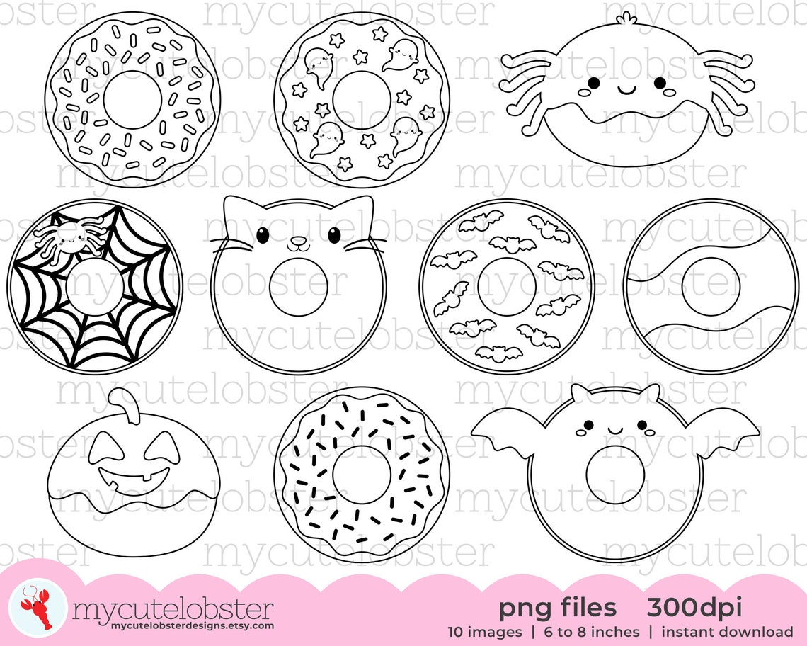 Halloween Donuts Digital Stamps Donuts Outlines Cute - Etsy