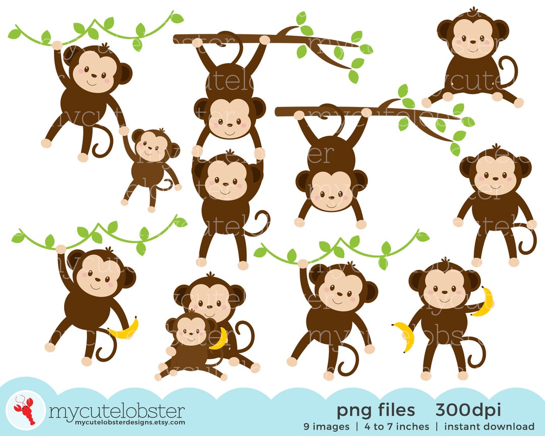 Monkeys Clipart Set Clip Art Set of Cute Monkeys, Monkey, Baby, Safari ...
