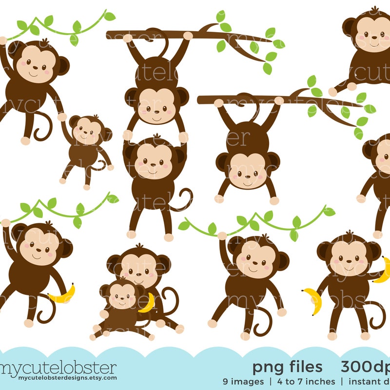 Monkey Clipart - Etsy