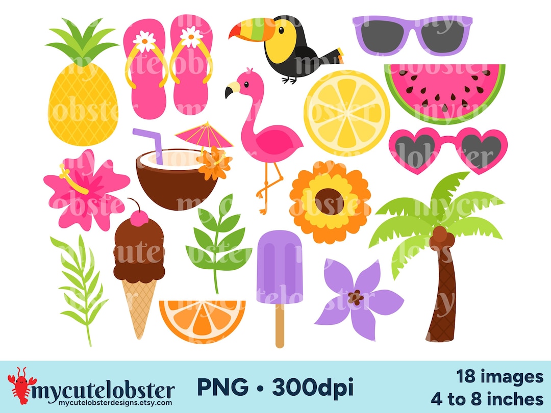 Tropical Clipart - Summer Clip Art Set, Beach Graphics, PNG Digital ...