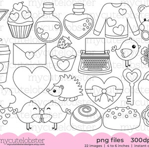 Valentine's Digital Stamps Digi Stamp Set, Romance, Love, Valentine's ...