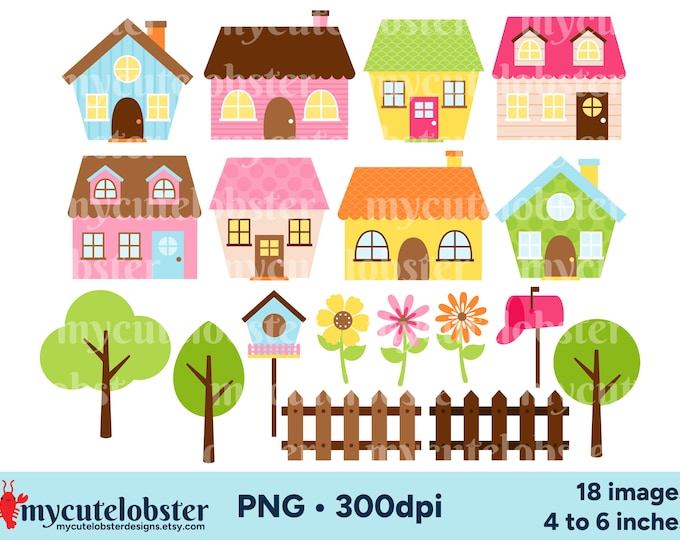 Houses Clipart Set - PNG Clip Art Set of Houses, Hand Drawn Houses ...