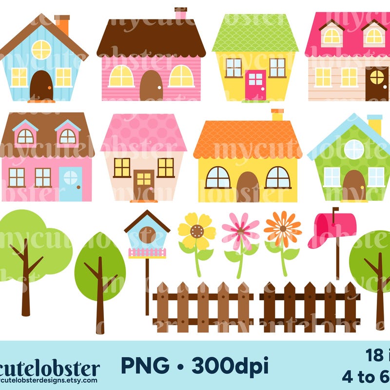 Little Houses Clipart - Etsy