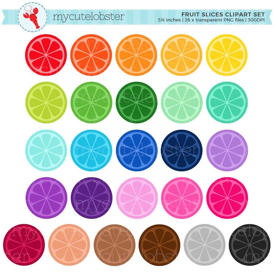 Rainbow Fruit Slices Clipart Set fruit clip art set lemon | Etsy