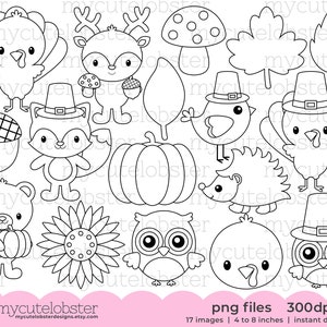 Thanksgiving Friends Digital Stamps Cute Animals, Fox, Turkeys, Digital ...