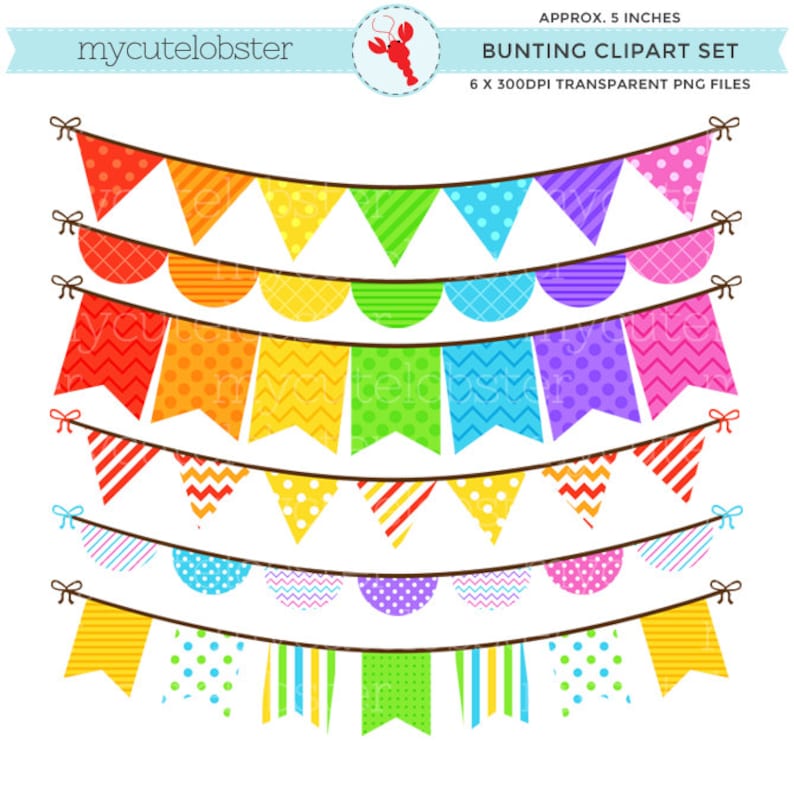 Rainbow Bunting Clipart Set - Clip Art Set of Bunting in Rainbow Colors ...