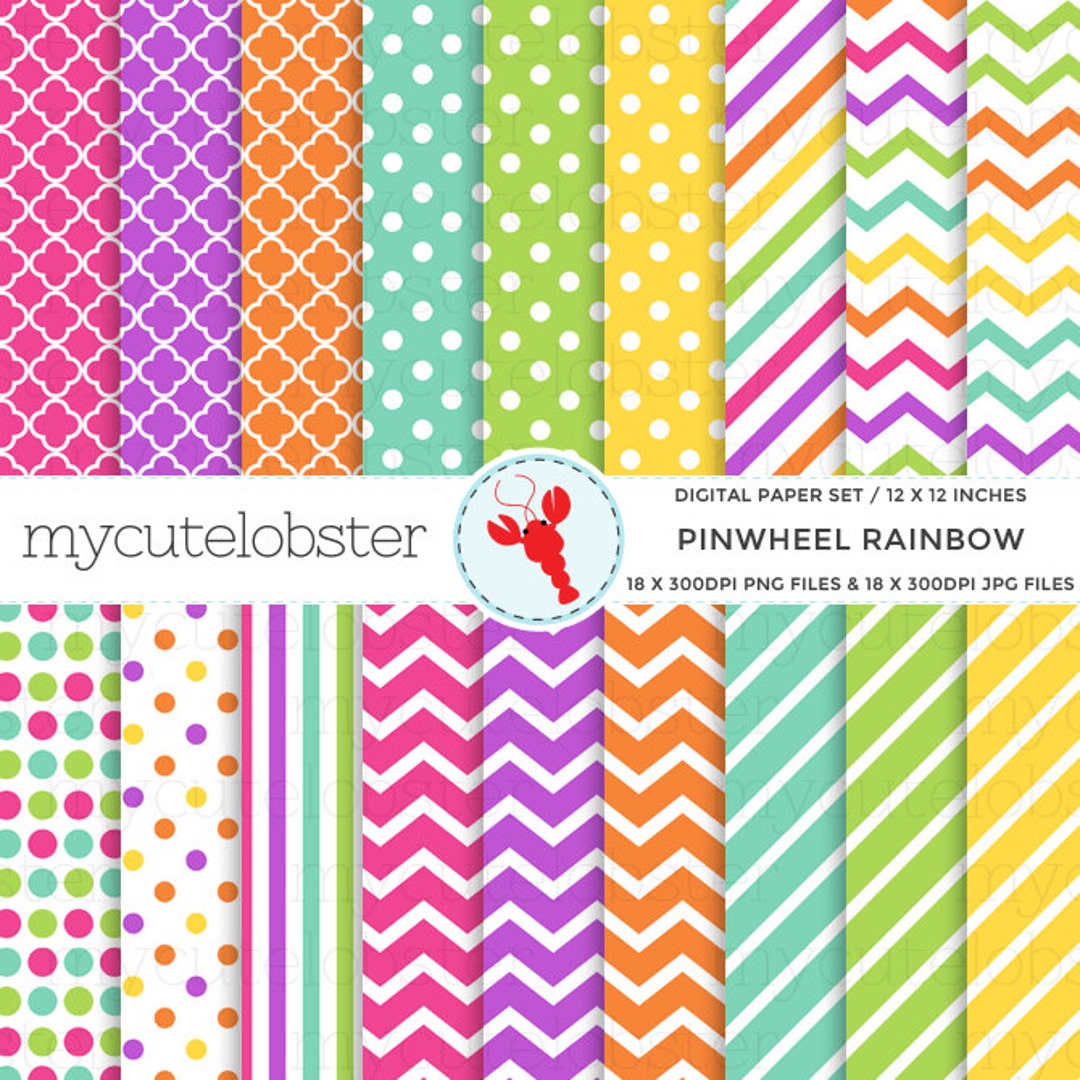 Digital Paper Set Pinwheel Rainbow Assorted Patterned - Etsy