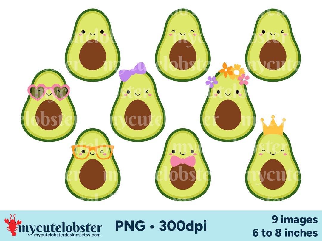 Cute Fun Avocados Clipart - Happy Avocados, Cute Avocado, Avocado ...