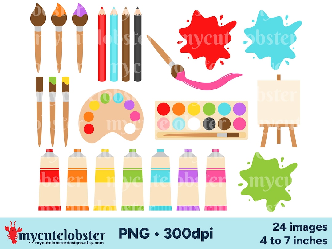 Painting Clipart - Set of Art Supplies, Artist Graphics, Paint Palette ...