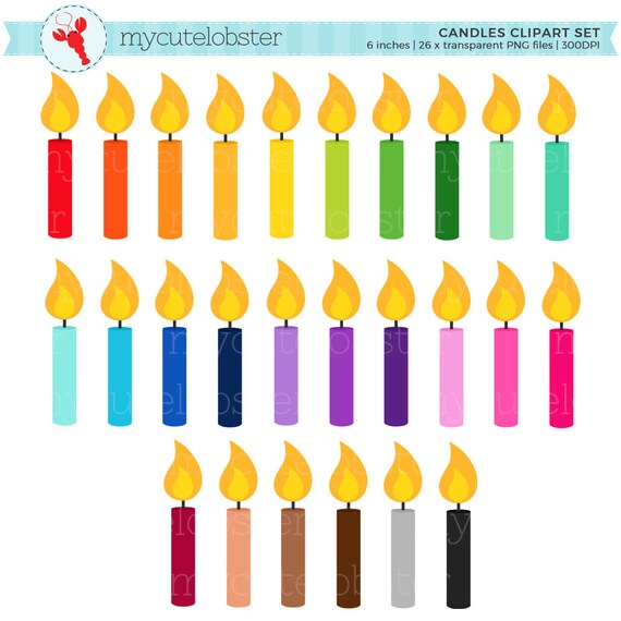 Rainbow Candles Clipart Set Clip Art Set of Candles | Etsy
